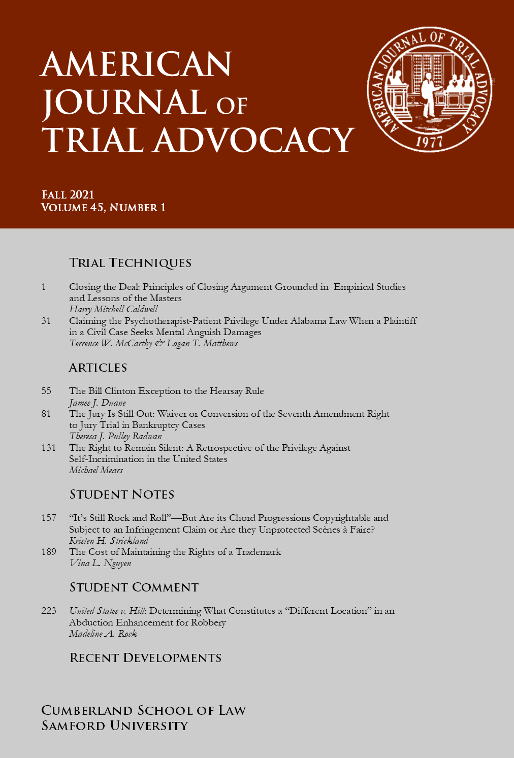 Volume 45:1 Preview – American Journal of Trial Advocacy